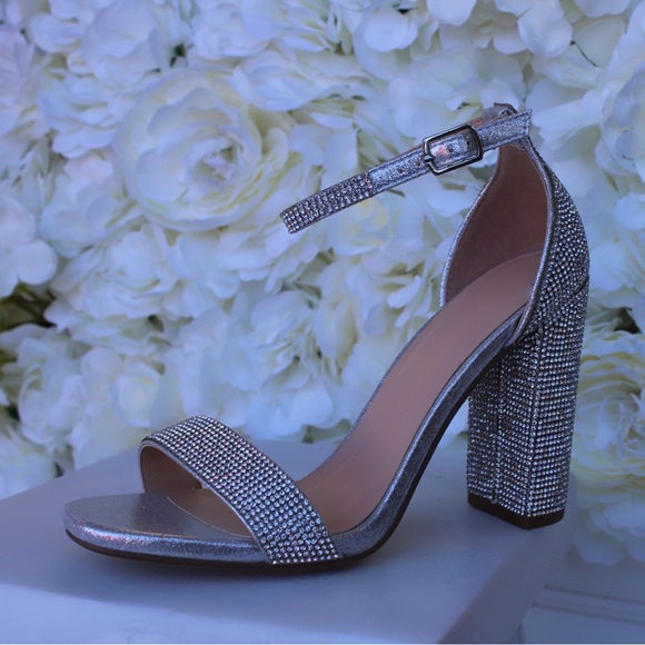 Shoes | Silver Heels With Rhinestones | Poshmark
